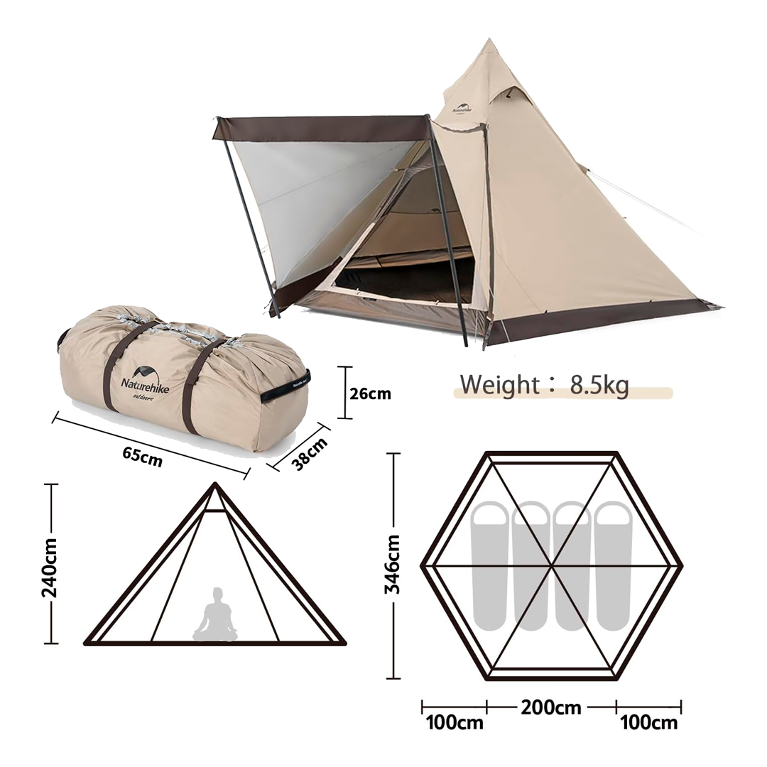 Naturehike Hexagonal Pyramid Tent with Skirt for 4-6 Persons - BIOWEB USA
